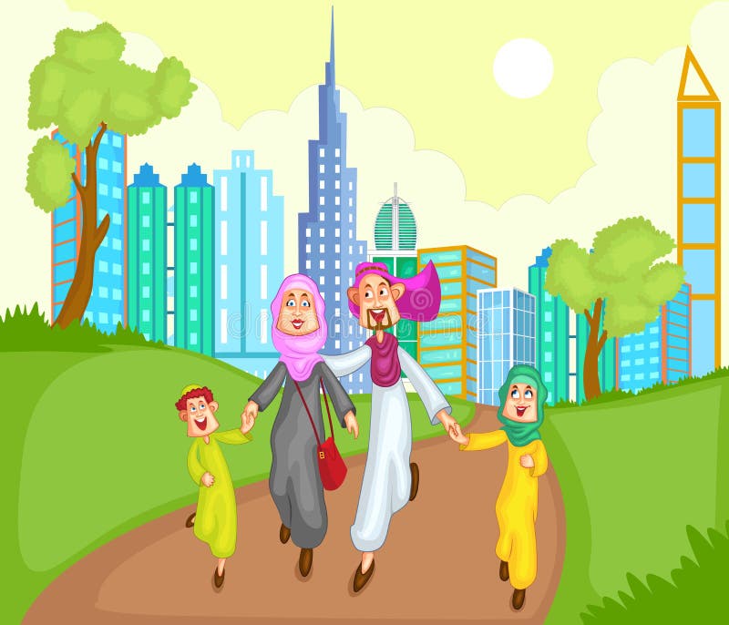 Happy Muslim Boy And Girl Running Vector Stock Vector - Illustration of ...