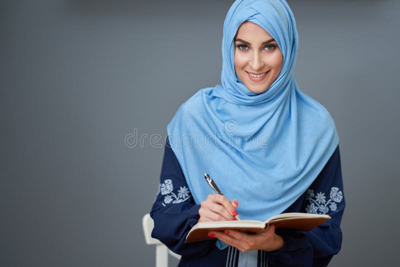 Muslim Female Student Learning at Home Stock Image - Image of college ...