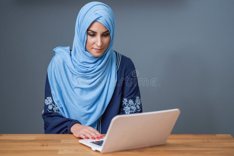 Muslim Female Student Learning at Home Stock Photo - Image of modern ...