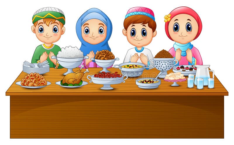 Muslim Kid Pray Together before Break Fasting Stock Vector ...