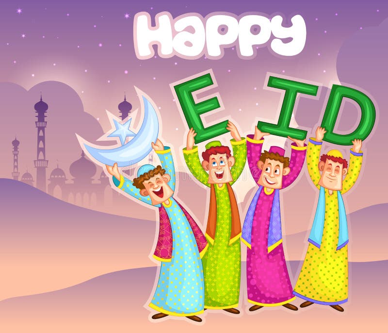 Muslim Kids Wishing Happy Eid Stock Vector - Illustration of celebrate ...