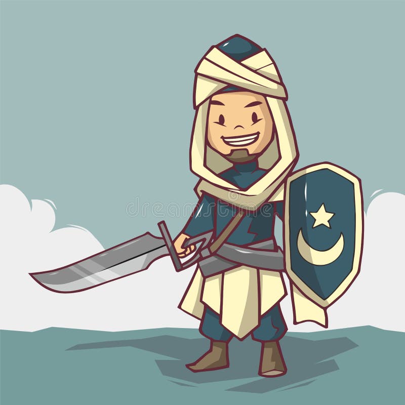 Muslim Knight with Sword and Shield Stock Vector - Illustration of ...