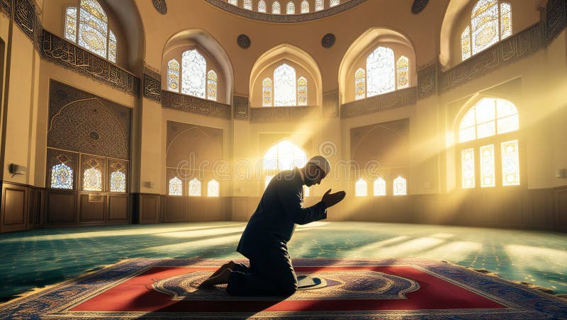 A Muslim Man Deeply Engaged in Prayer Inside the Masjid - a Moment of ...