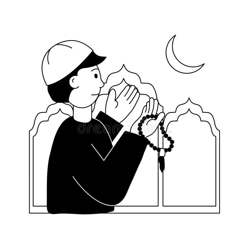 Muslim Man Doing Eid Prayer, Character Illustration Stock Vector ...