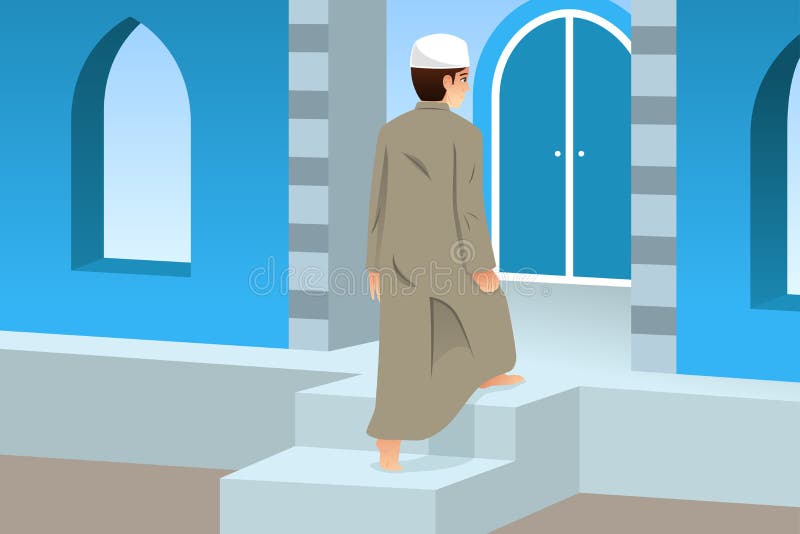 Muslim Man Going To Mosque for Prayer Stock Vector - Illustration of ...