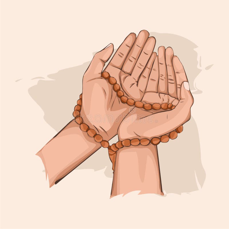 Muslim Man Hands Holding Rosary Line Art Stock Vector - Illustration of ...