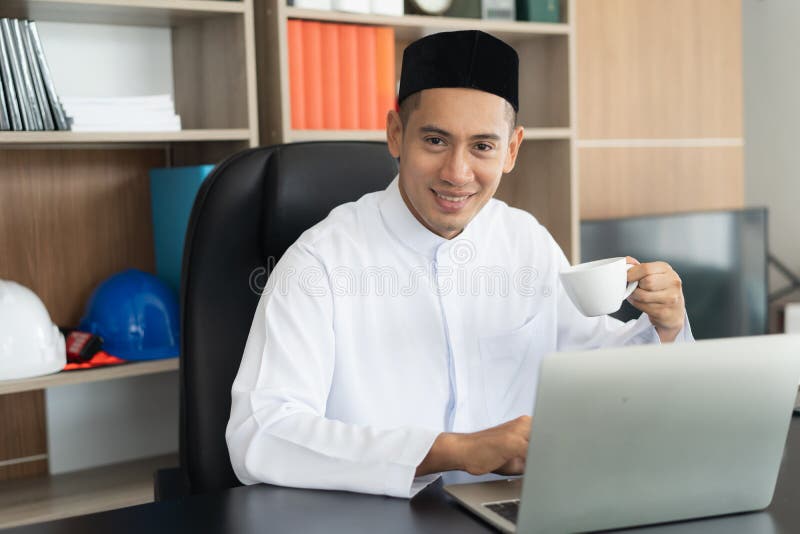 Muslim Man in Hijab Working in the Office Stock Image - Image of arab ...