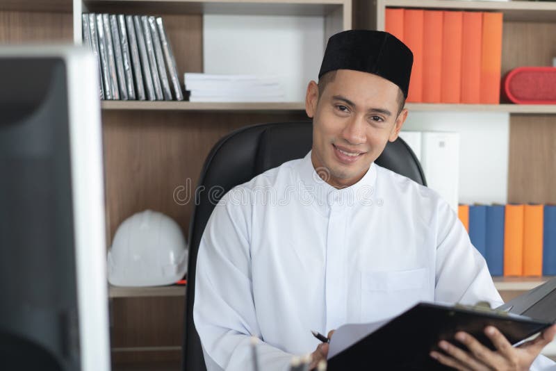 Muslim Man in Hijab Working in the Office Stock Image - Image of islam ...