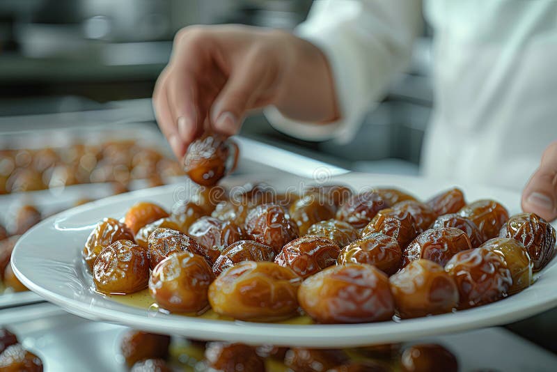Muslim Man is Holding a Plate of Food with Dates on Eid Mubarak on ...