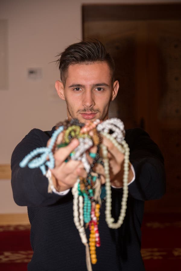 Muslim Man Holding Tasbih in Hands Stock Image - Image of koran ...