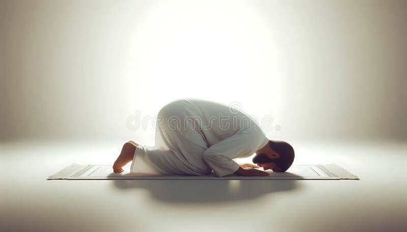 Muslim Man in Prayerful Posture on Prayer Mat Stock Illustration ...