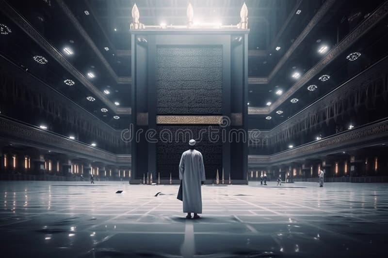 Muslim Man Praying in Front of the Mosque. 3D Rendering. Stock Image ...