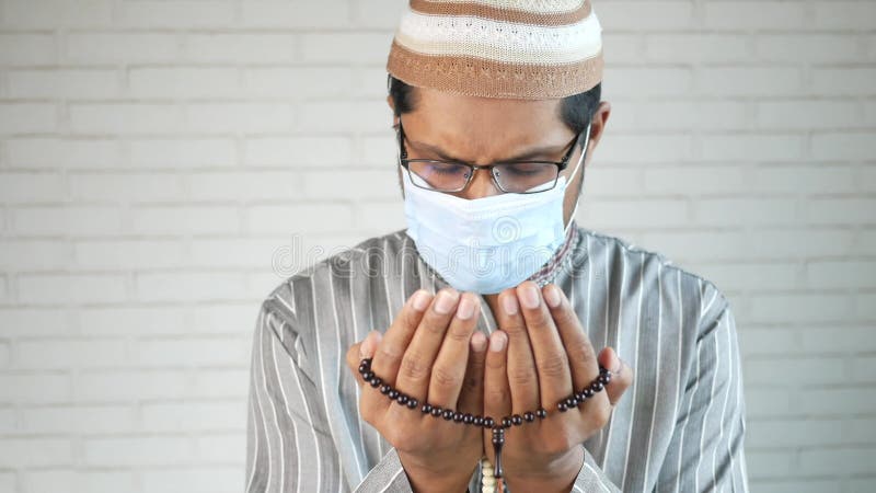 Muslim Man in Face Mask Keep Hand in Praying Gestures during Ramadan ...