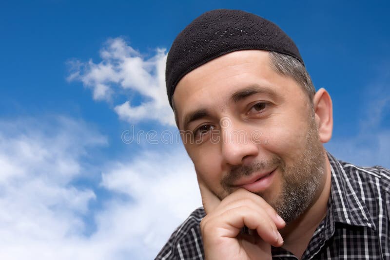 Muslim man and the sky stock image. Image of casual, beard - 16370557