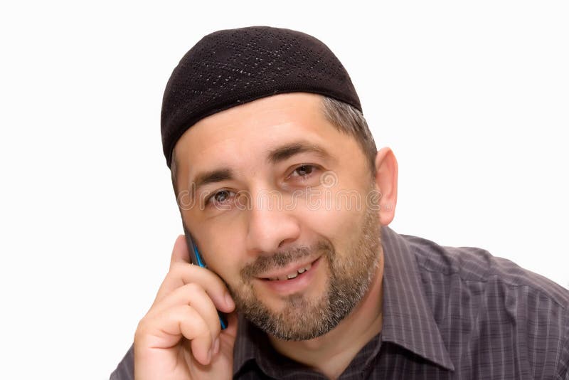 Muslim Man Talking Over Mobile Stock Image - Image of phone, mature ...