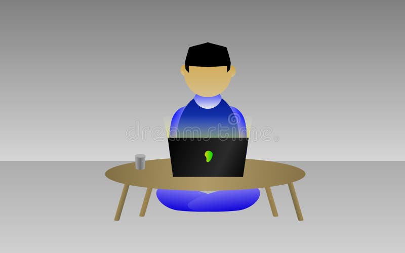 A Muslim Man is Using a Laptop Stock Illustration - Illustration of ...