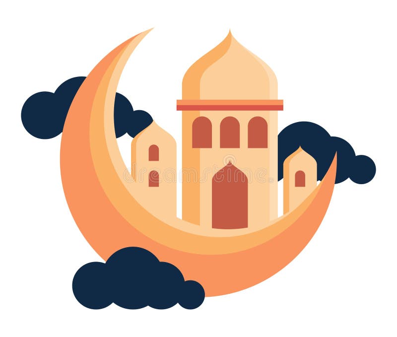 Muslim Mosque Tower in Crescent Moon Stock Illustration - Illustration ...