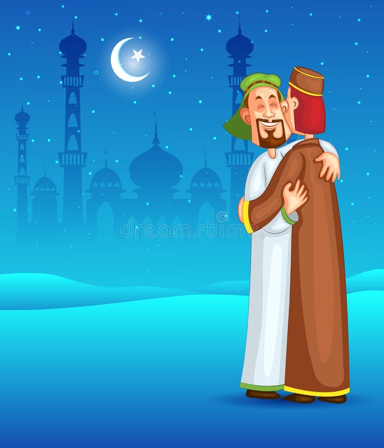 People Hugging and Wishing Eid Mubarak Stock Vector - Illustration of ...
