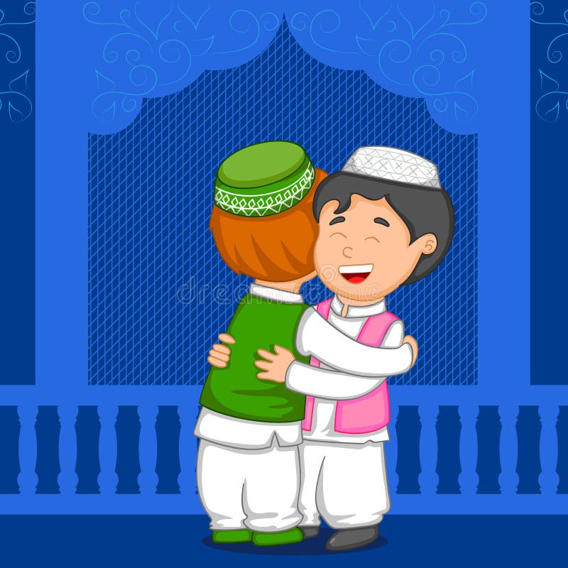 People Hugging and Wishing Eid Mubarak Stock Vector - Illustration of ...
