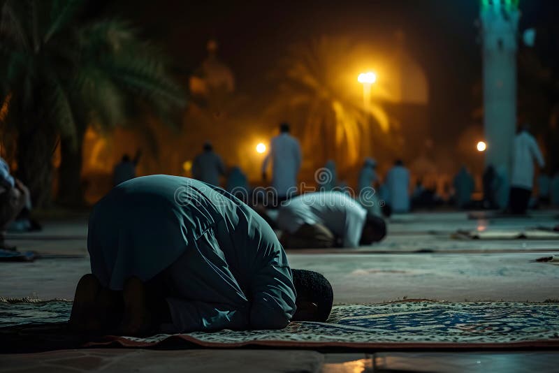 Muslim Prayers Praying at Ramadan Night with Selective Focus, Neural ...