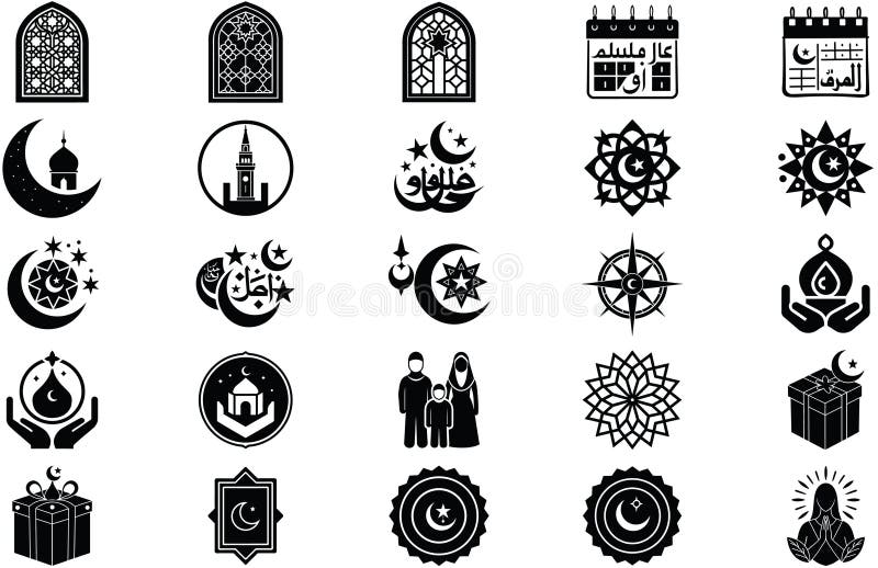 Muslim Religious Traditions Icons Set Stock Vector - Illustration of ...