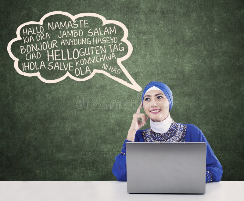 Muslim Student Learn Multilanguage Stock Image - Image of computer ...