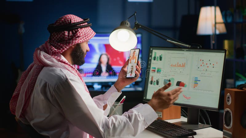 Worker Checking Data Sets in Videocall Stock Video - Video of islamic ...