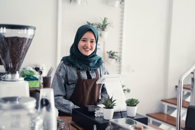Muslim Waiter in Cafe Counter Stock Image - Image of attractive, muslim ...