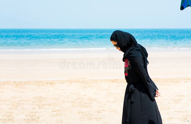 Muslim Woman on the Beach Back View Stock Photo - Image of clothing ...