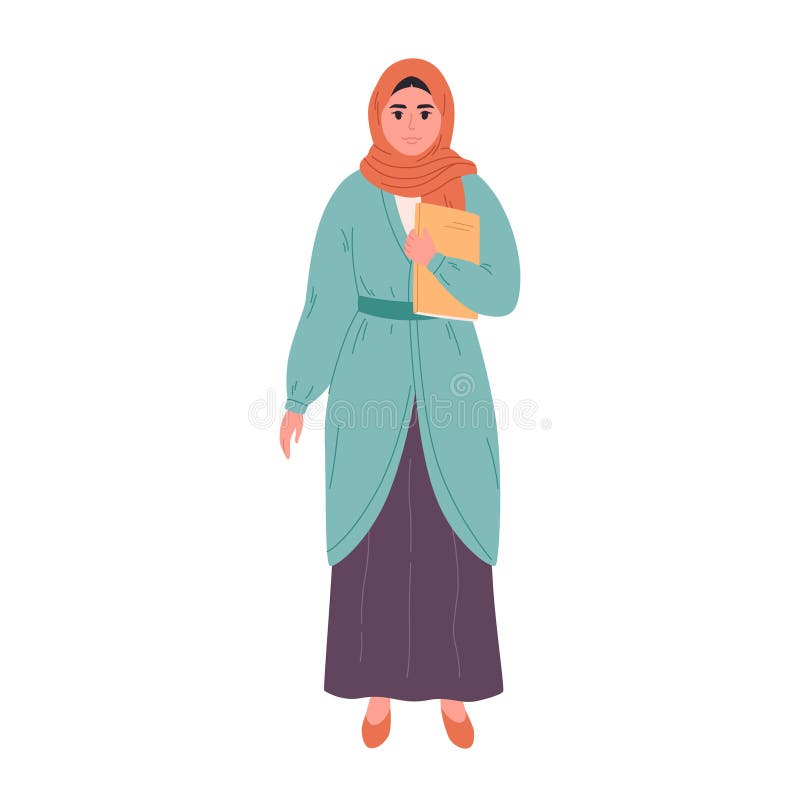 Muslim Woman In Hijab With Book School Teacher Librarian Business