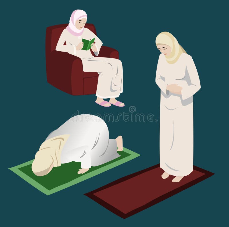 Muslim Women Doing Religious Rituals Stock Vector - Illustration of ...