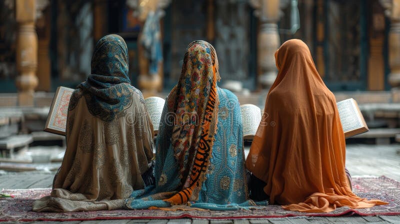 Muslim Women Reading the Quran in the Mosque Stock Illustration ...