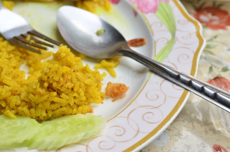 Muslim Yellow Rice with Chicken Stock Photo - Image of green, menu ...