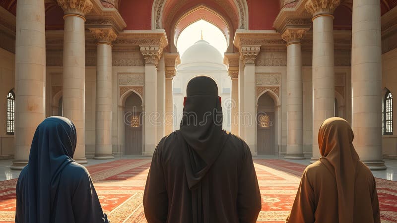 Muslims Praying in Front of the Dome of the Mosque Stock Illustration ...