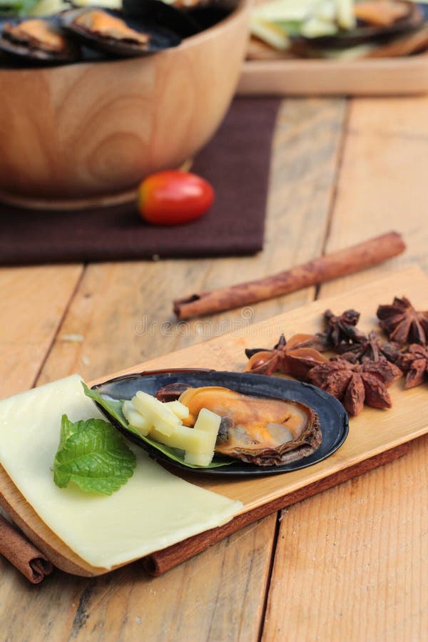 Mussel Bake, Sprinkle with Cheese is Delicious. Stock Image - Image of ...