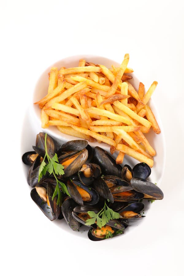 Mussel and french fries stock photo. Image of lunch, isolated - 80642474
