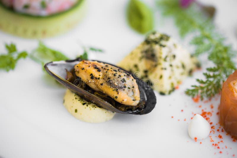 Mussel on seafood plate stock image. Image of closeup - 105994839