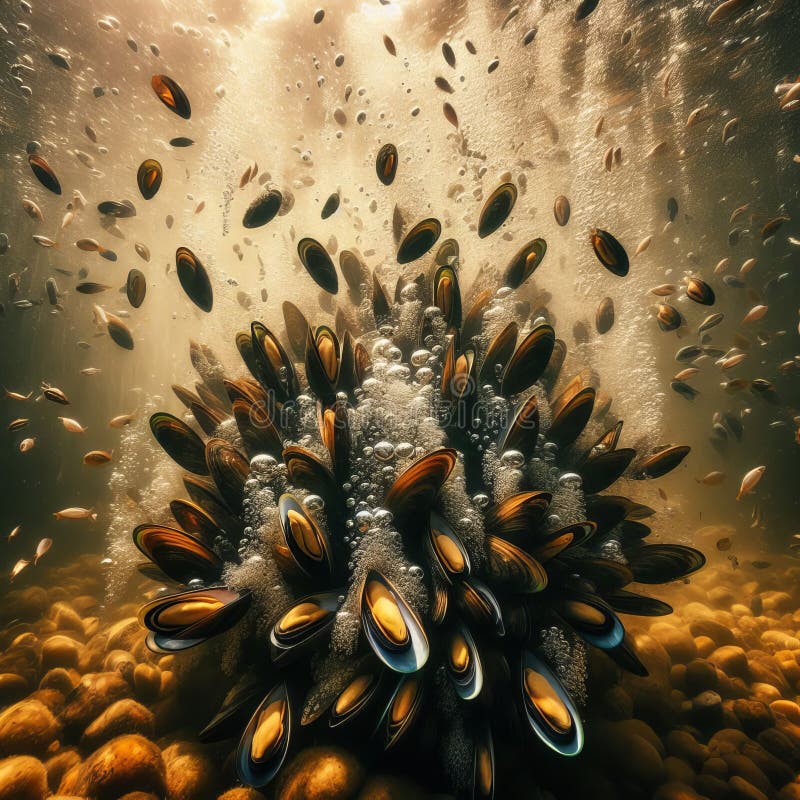 Mussels Filtering Food Particles from the Water Stock Illustration ...