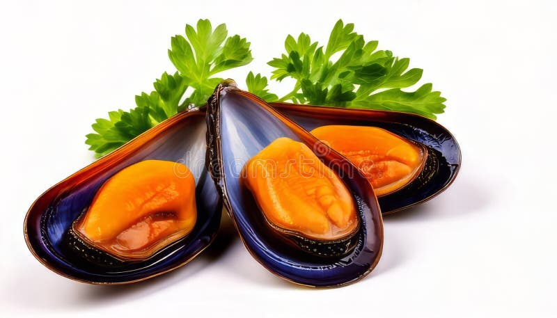 Mussels Isolated on White Background Stock Illustration - Illustration ...