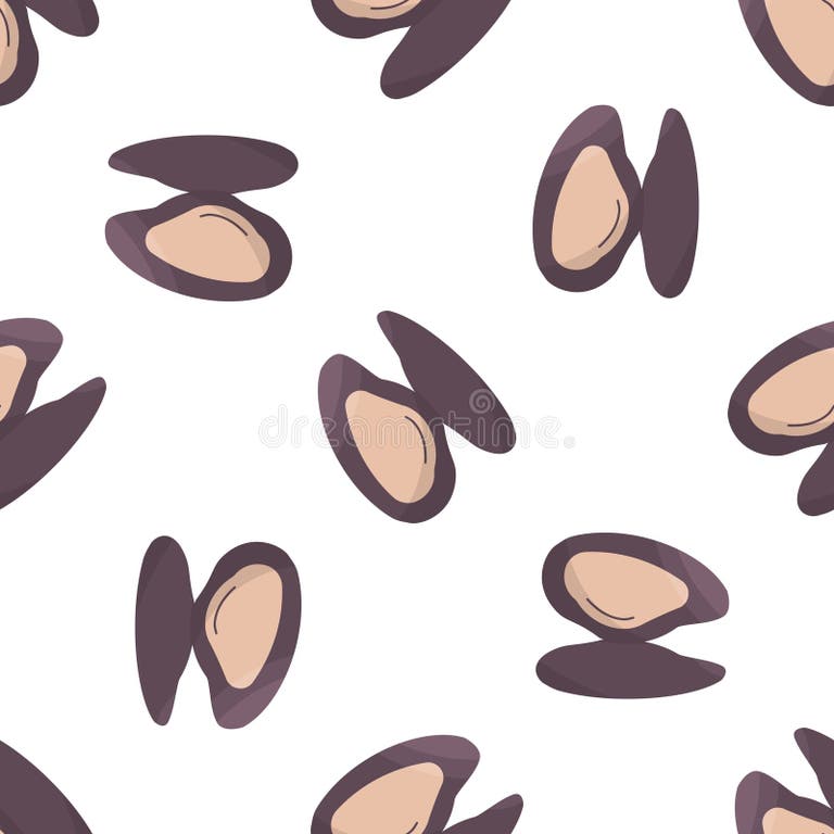 Mussels Oyster Seafood Purple Shell Pattern Vector Stock Vector ...