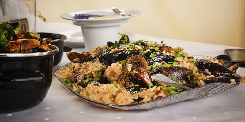 Mussels with Rice on the Plate Stock Image - Image of restaurant ...