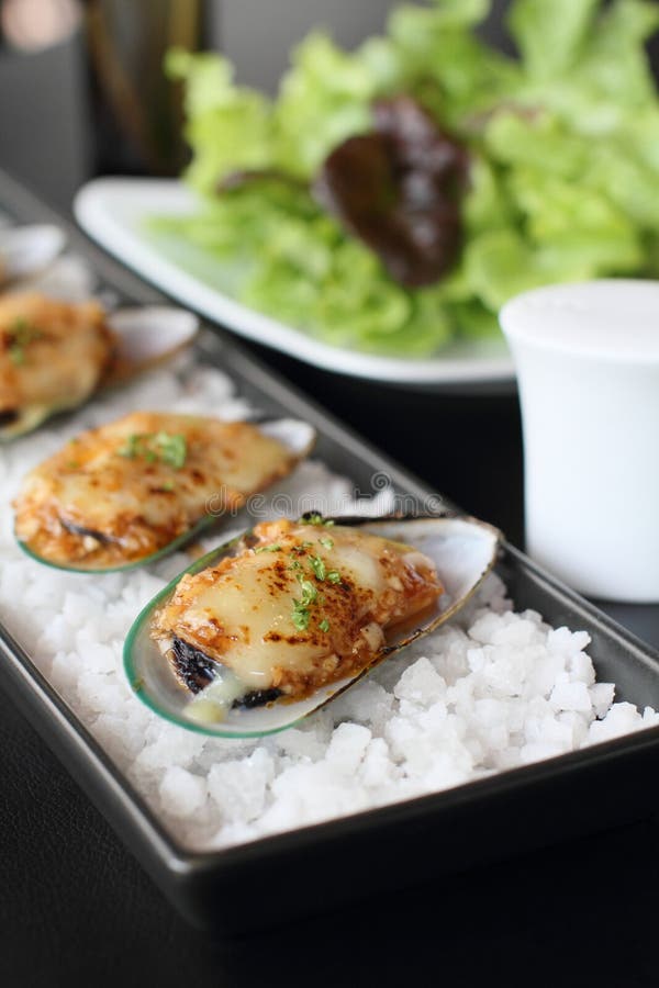 Mussels under cheese stock photo. Image of dining, healthy - 25706940