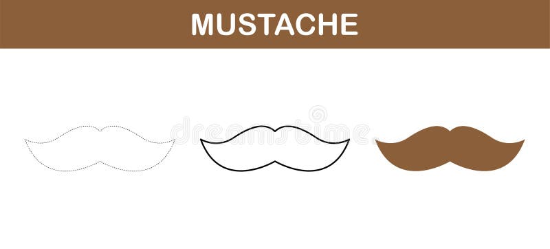 Mustache Tracing and Coloring Worksheet for Kids Stock Vector ...