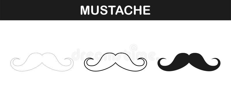 Mustache Tracing and Coloring Worksheet for Kids Stock Vector ...