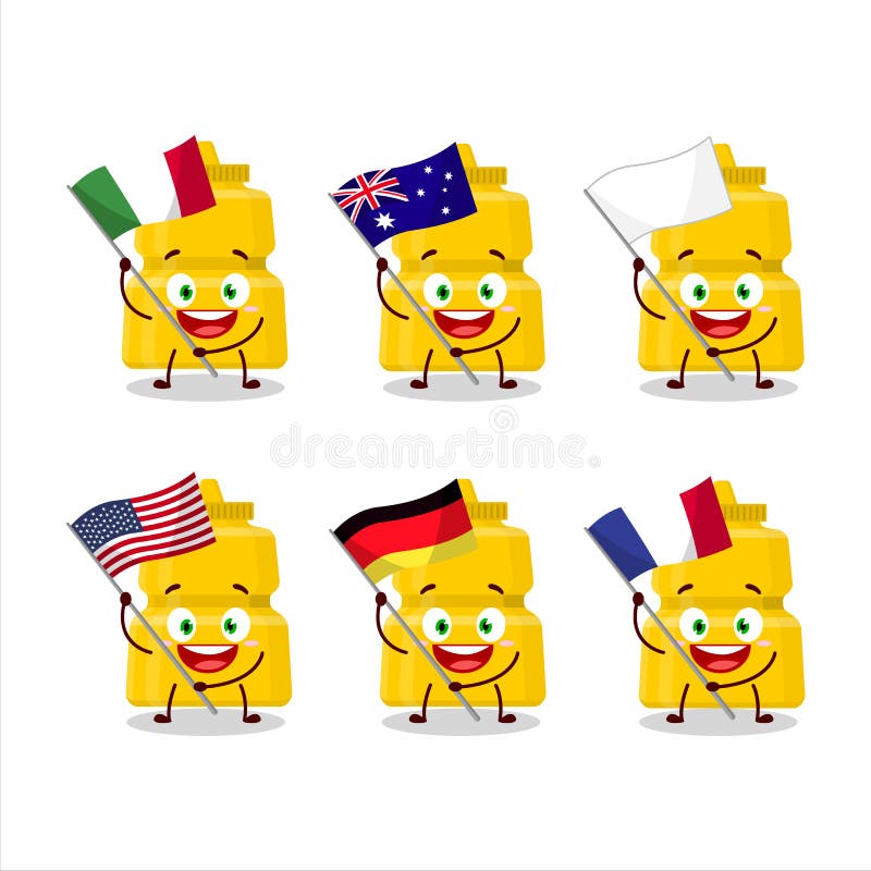 Mustard Cartoon Character Bring the Flags of Various Countries Stock ...
