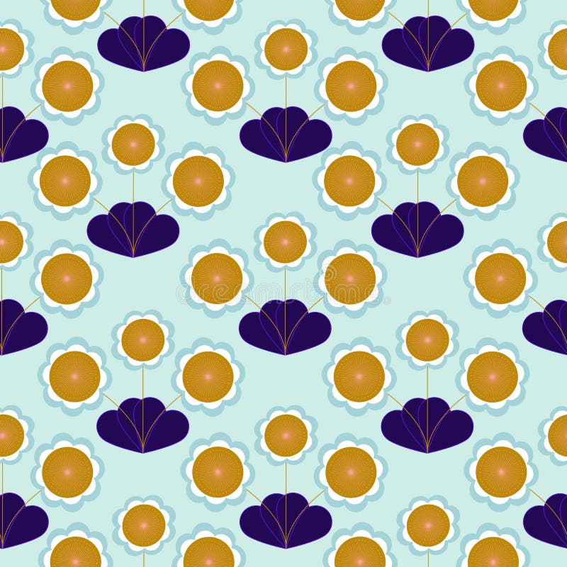 Mustard Flowers in a Retro Pattern Design Stock Vector - Illustration ...