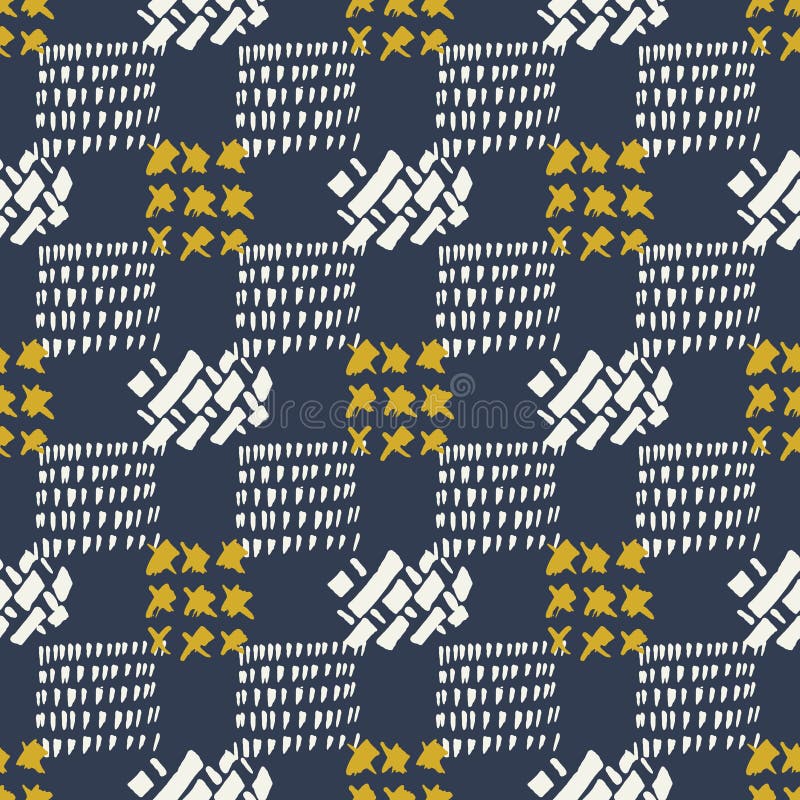 Mustard and Grey on Blue Color Modern Seamless Pattern with Hand Drawn ...