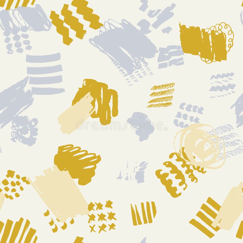 Mustard and Grey on Blue Color Modern Seamless Pattern with Hand Drawn ...