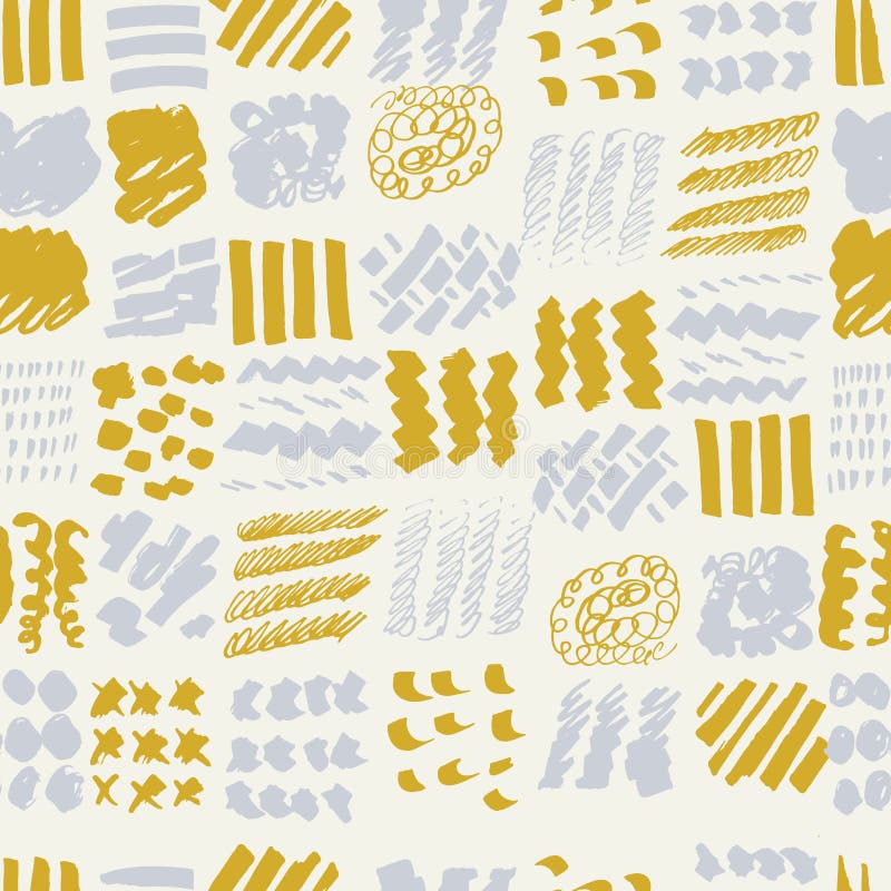 Mustard and Grey on Blue Color Modern Seamless Pattern with Hand Drawn ...