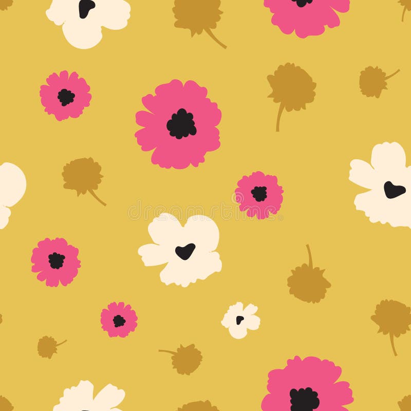 Mustard and Pink Pop Art Flowers Repeat Pattern Vector Print Stock ...